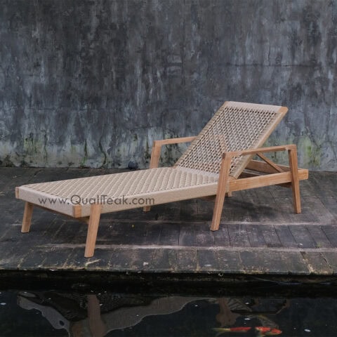 Commercial Resort Sun Lounger | Solid Teak & Synthetic Loom